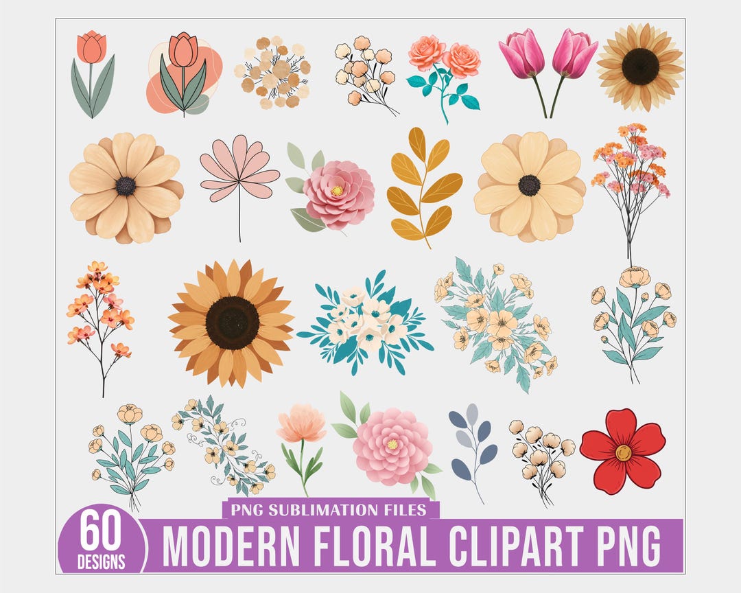 Modern Floral Clipart Bundle, Simple Floral Elements Clipart,,spring ...