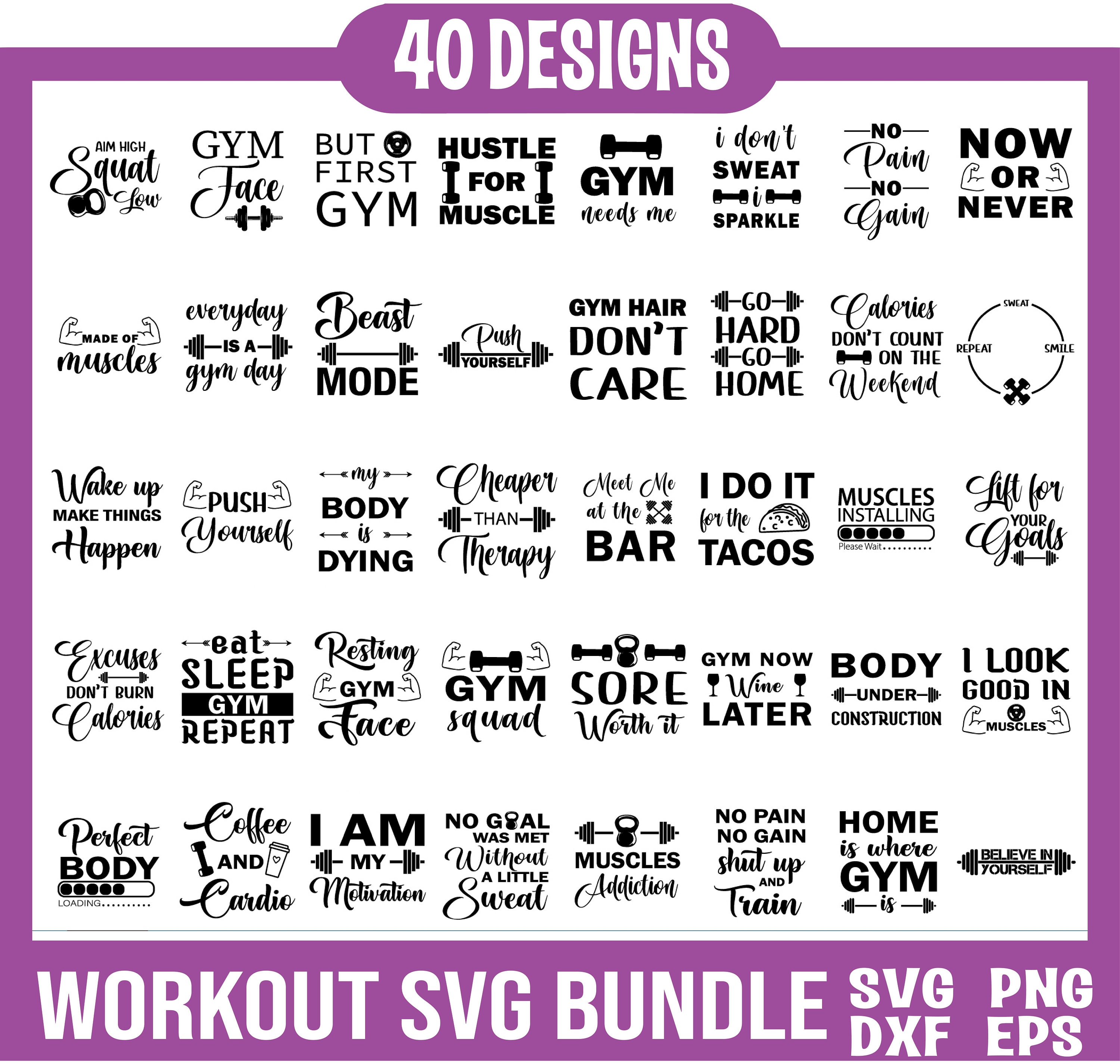 Workout Svg Bundle, Gym Motivation SVG Bundle, Gym Quotes ,hustle Svg ...