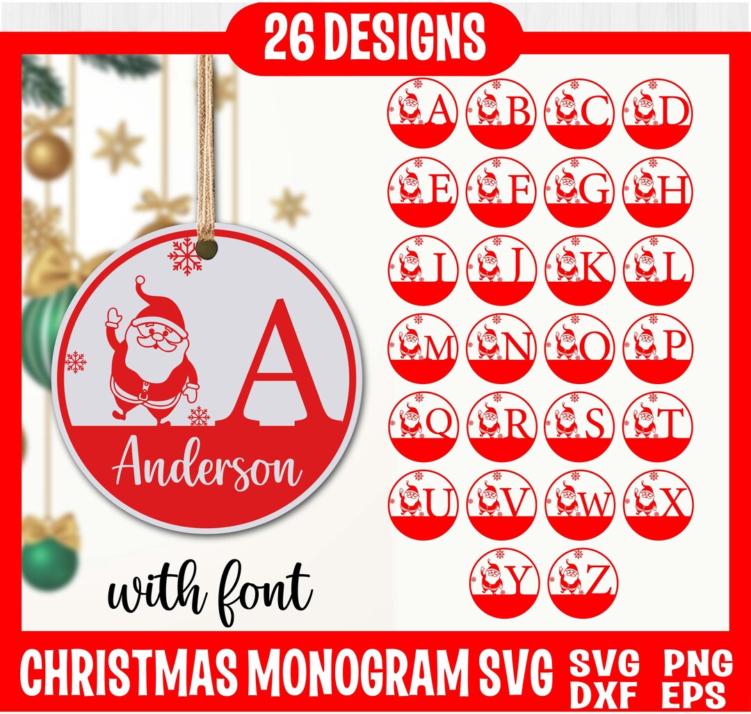 Round Christmas Monogram SVG, Christmas Bauble Ornament SVG, Christmas ...