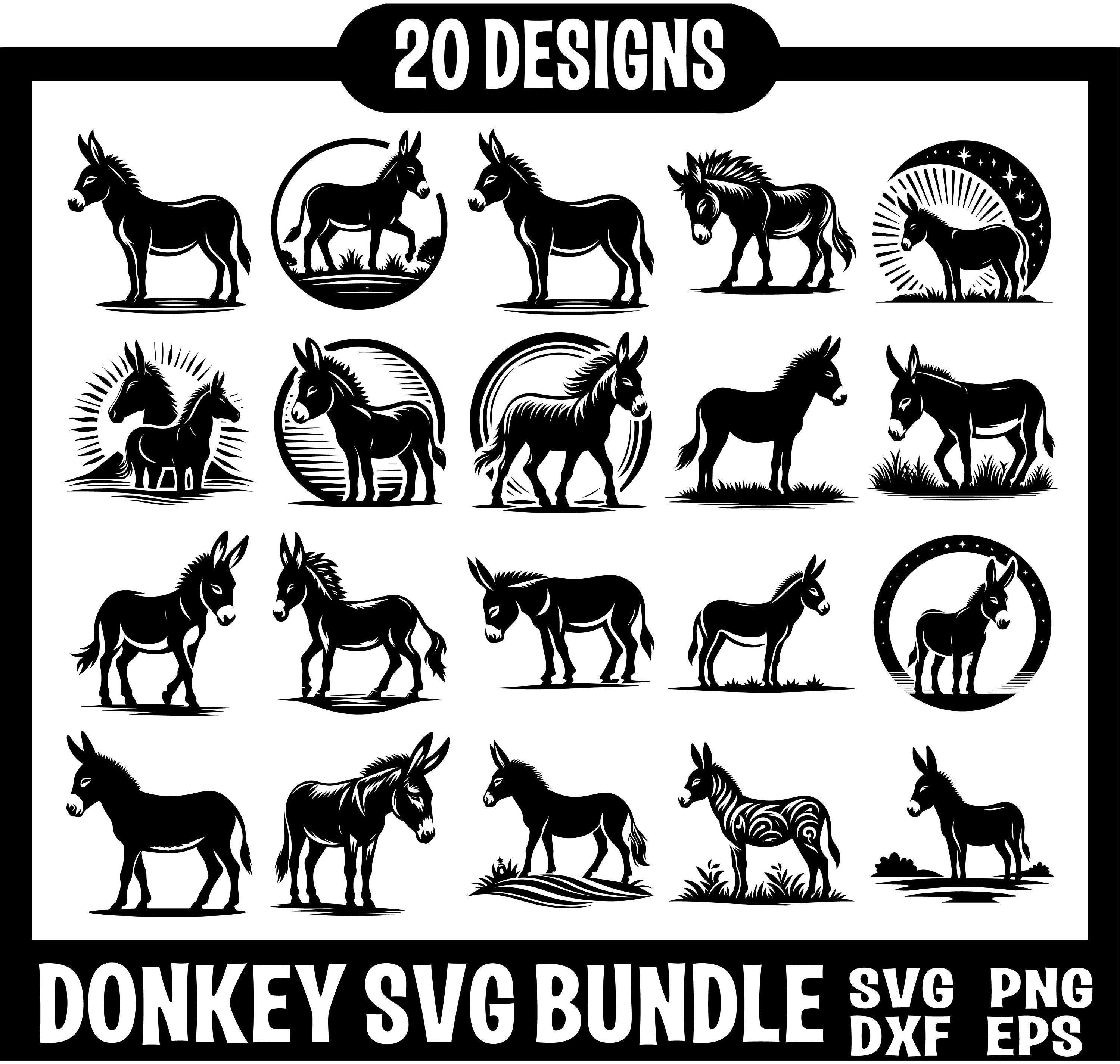 Donkey Svg Bundle, Funny Donkey Clipart, Donkey Wearing Sunglasses Svg ...