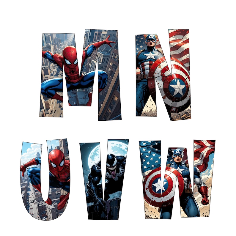 Superhero Alphabet Clipart, Superhero Letters Png, Superhero Numbers ...