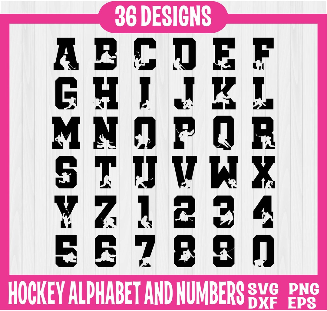 Hockey Alphabet and Numbers Svg, Hockey Font Svg, Hockey Svg, Hockey ...
