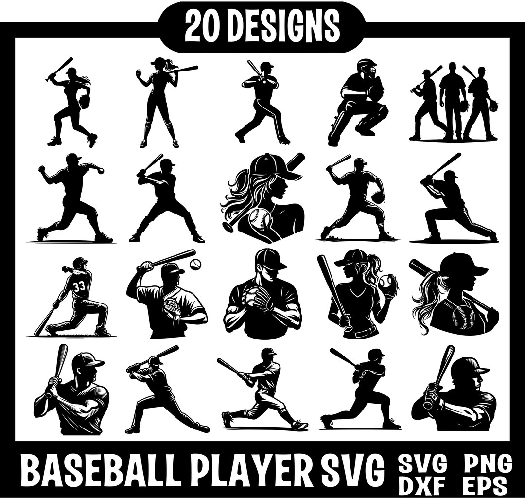 Baseball Player SVG Bundle, Baseball Silhouette Pack, Baseball SVG ...