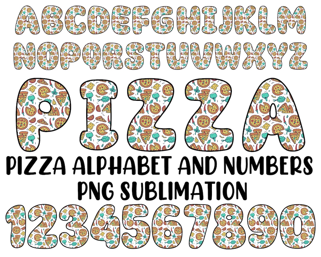 Pizza Doodle Alphabet and Numbers Sublimation Clipart PNG Bundle, Pizza ...