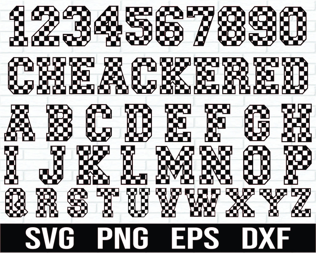 Checkered Alphabet and Numbers Svg Bundle, Checkered Letters, Racing ...