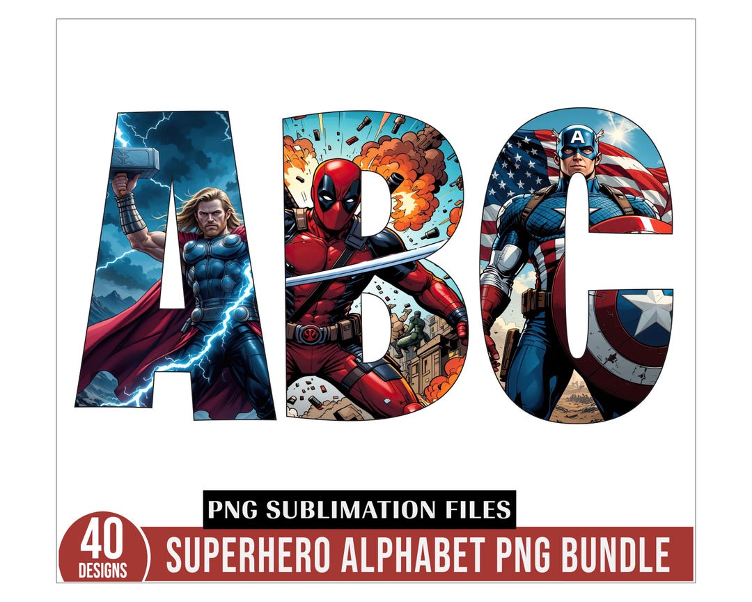 Superhero Alphabet PNG Bundle, Superhero Alphabets Different ...