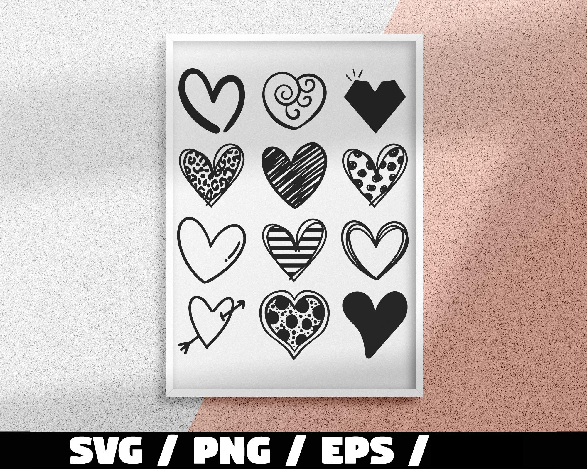 Heart Svg Bundle, Hand Drawn Heart Svg, Heart Svg, Doodle Heart Svg ...