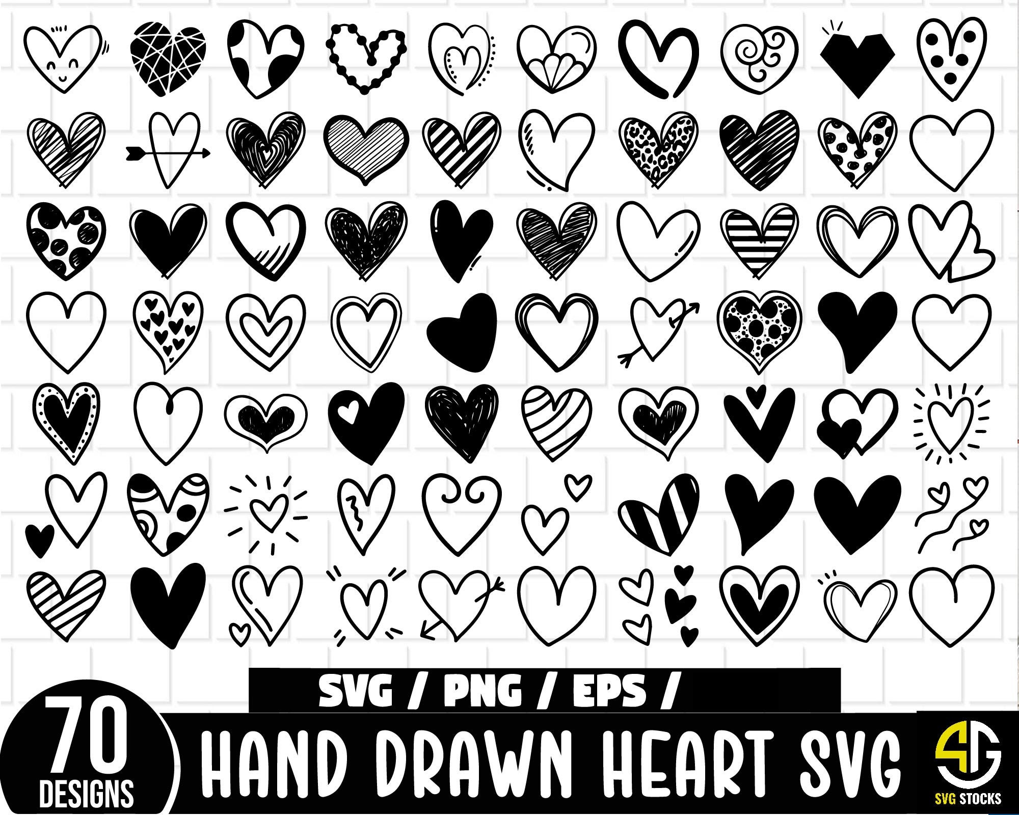 Heart Svg Bundle, Hand Drawn Heart Svg, Heart Svg, Doodle Heart Svg ...