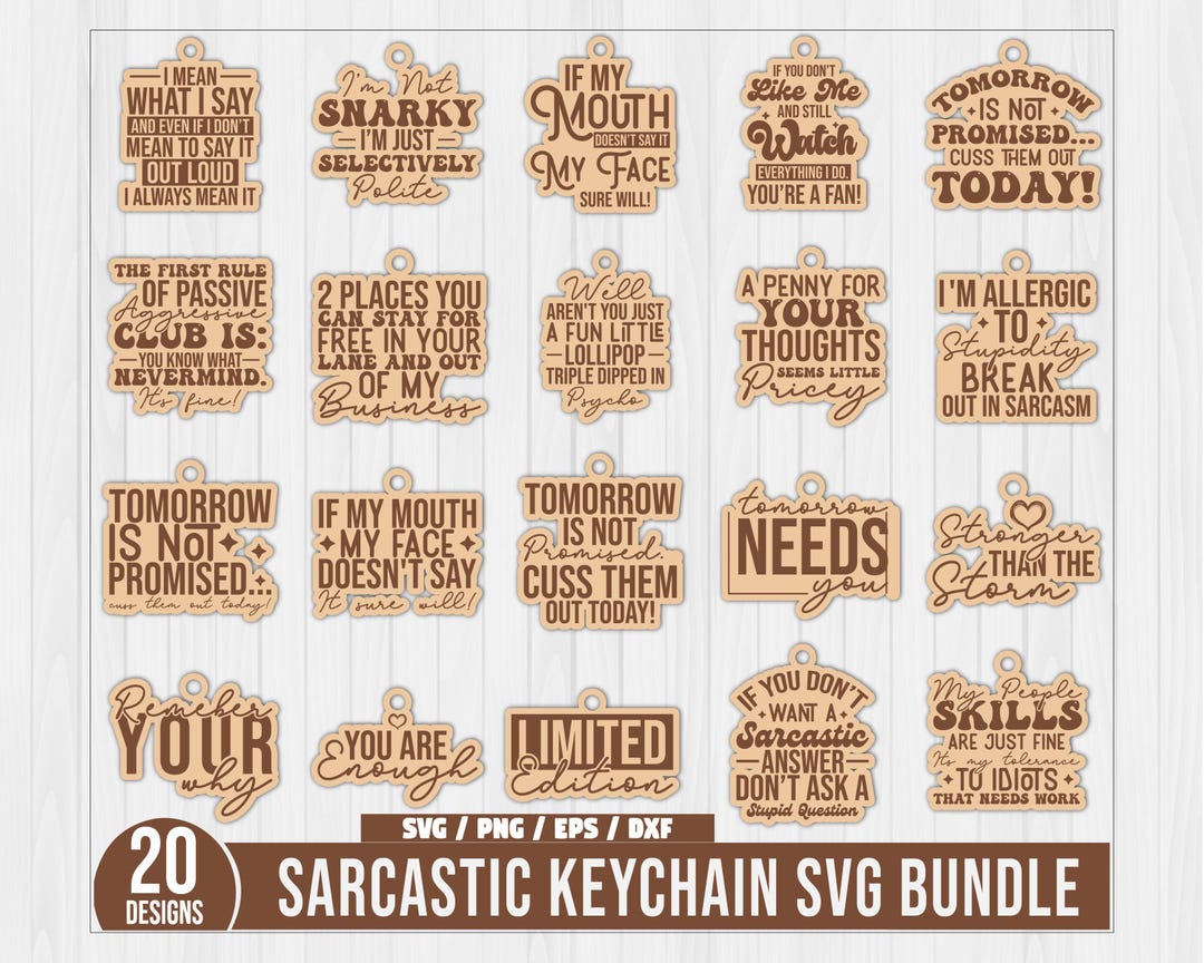 Sarcastic Keychain SVG Bundle, 20 Keychain SVG File Designs With Text ...