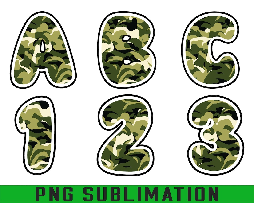 Camo Doodle Alphabet Letters PNG Bundle, Military Camouflage, Army ...