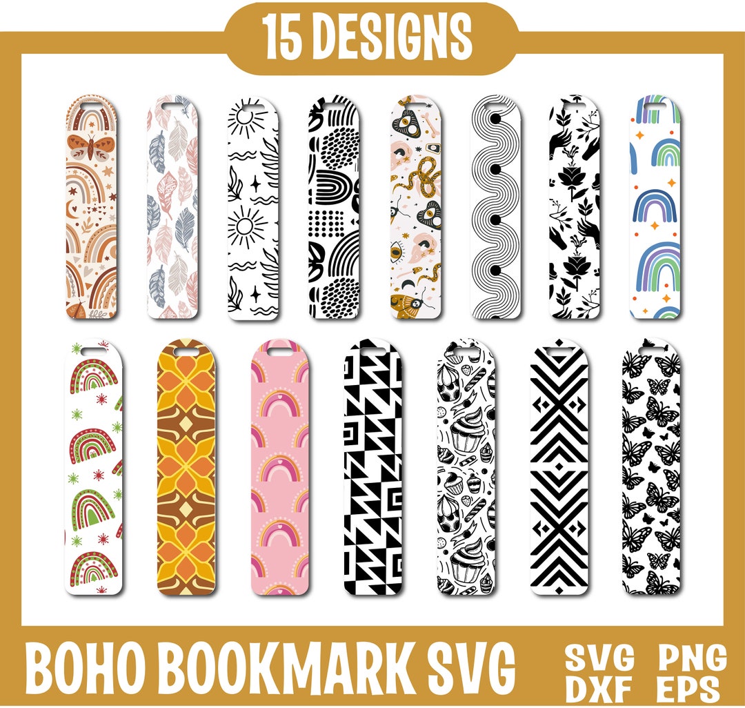 Boho Bookmark Svg Bundle, Bookmark Template Svg, Boho Bookmark Design ...