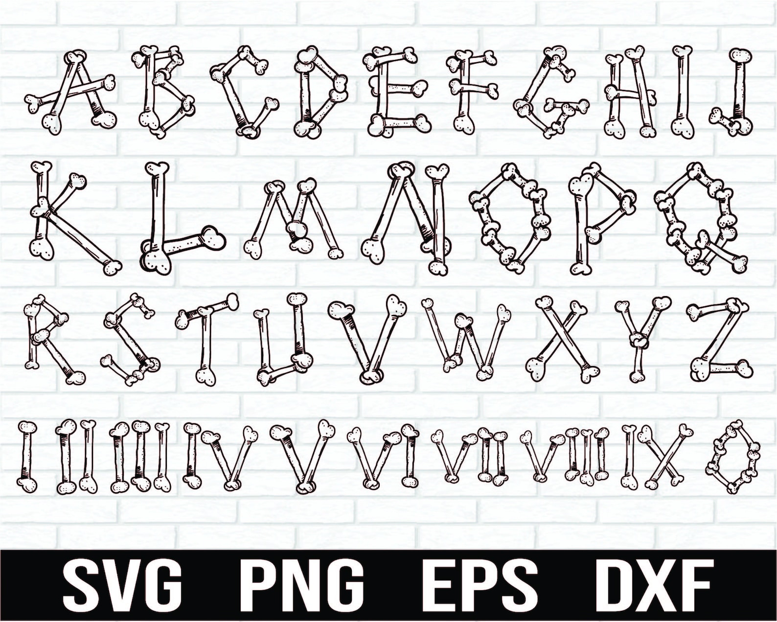 Bones Font Skull Font Skeleton Font Black Bones Font Bone Letters Font ...