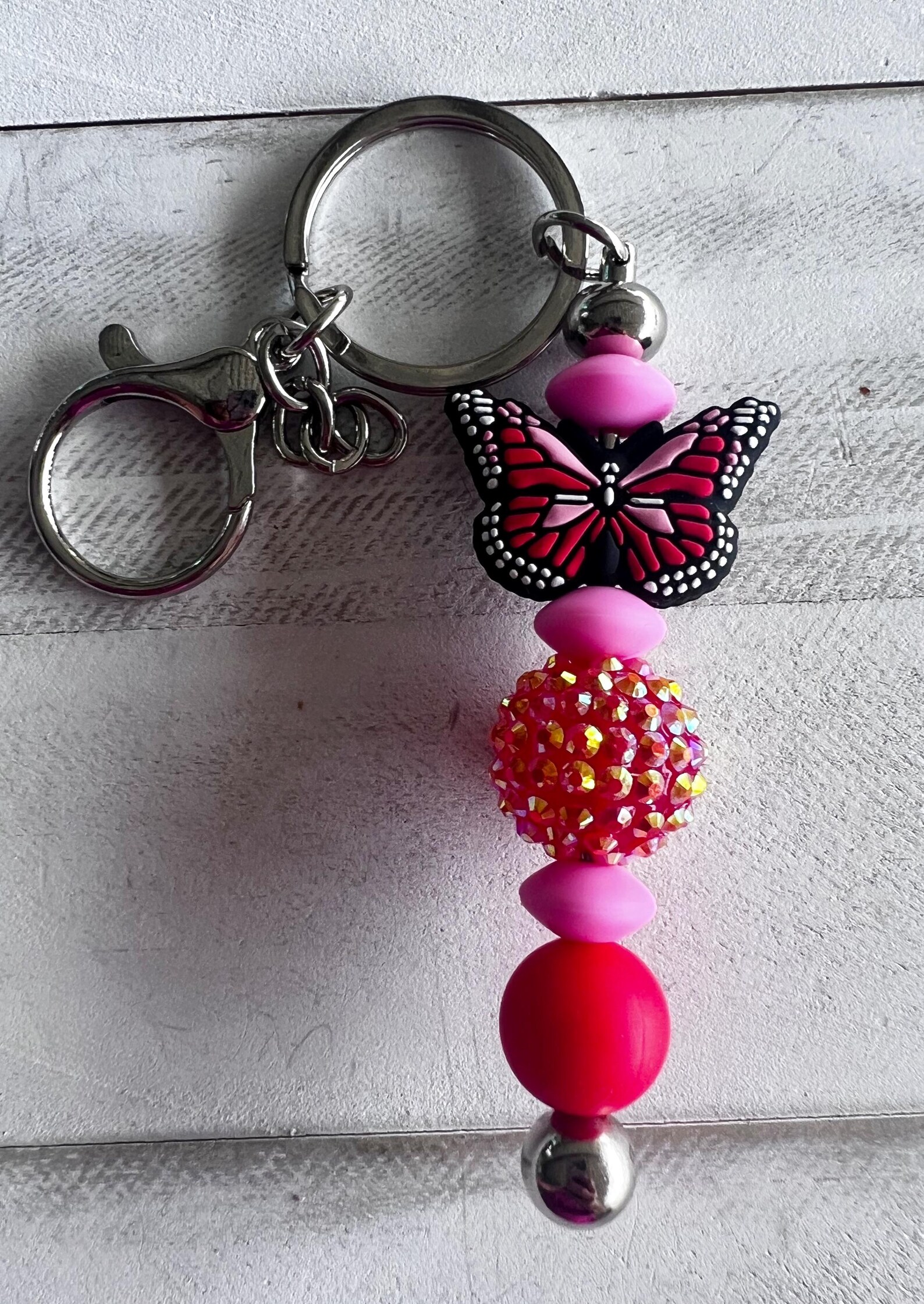 Butterfly Beaded Keychain Silicone Bead Bar Keychain Etsy