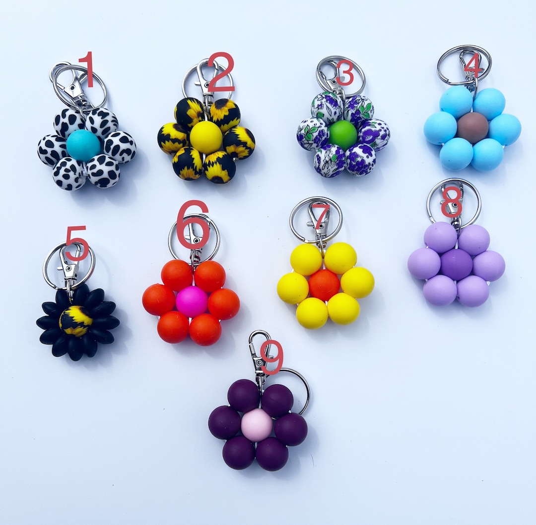 Flower Keychain,silicone Flower Keychains,beaded Keychains - Etsy