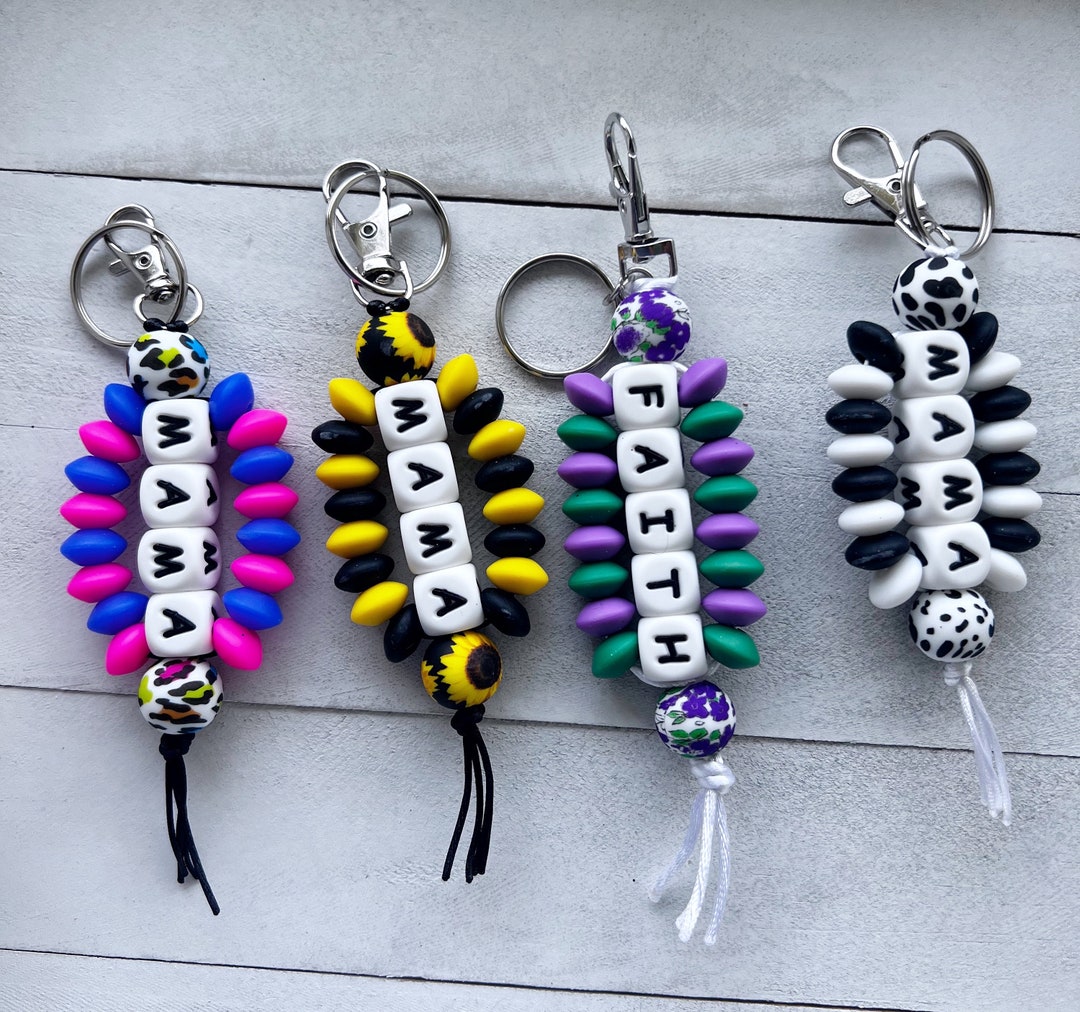 Mama Keychains,faith Keychains,silicone Bead ,wristlets,beaded Keychain ...