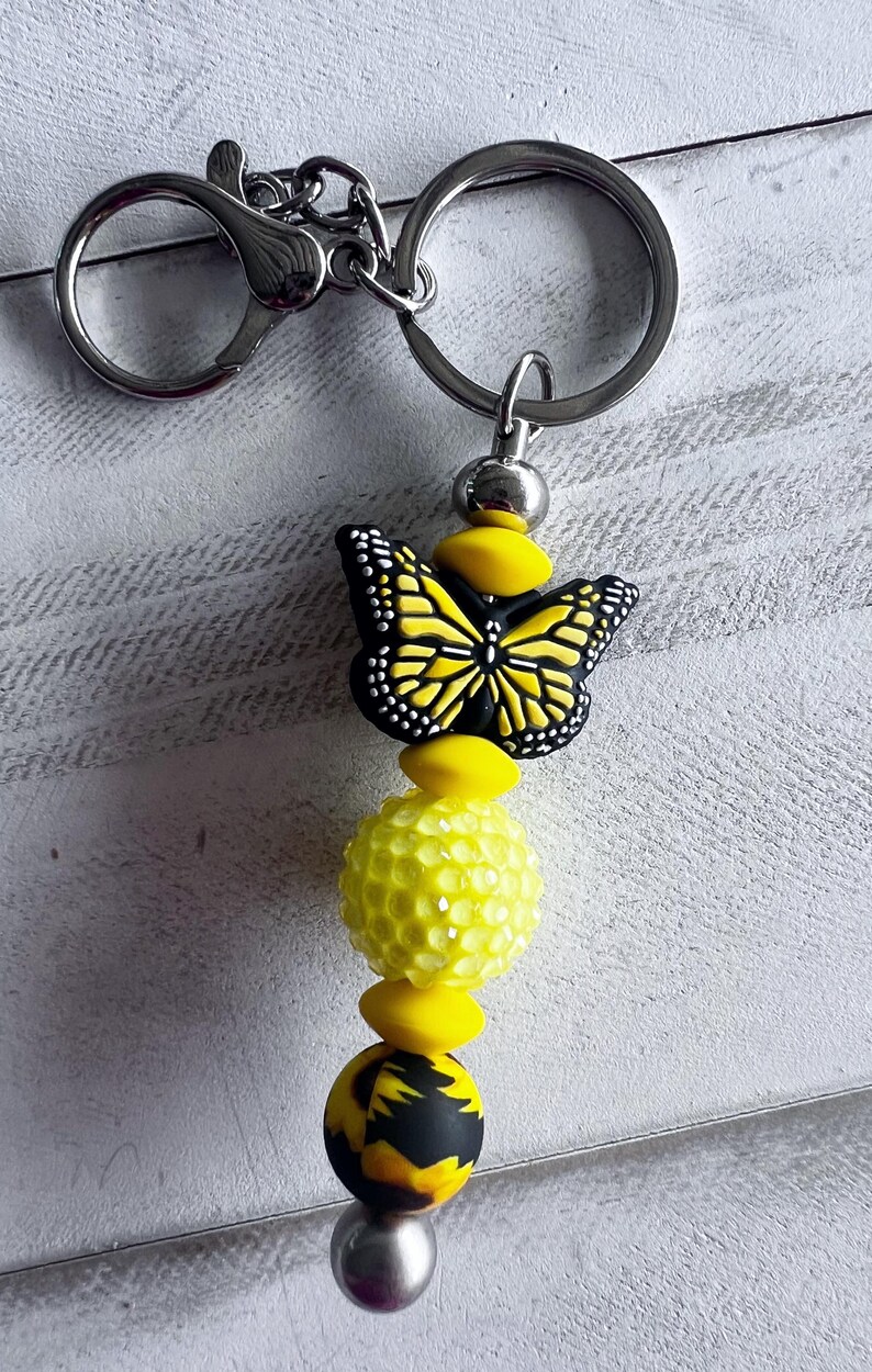 Butterfly Beaded Keychain, Silicone Bead Bar Keychain - Etsy