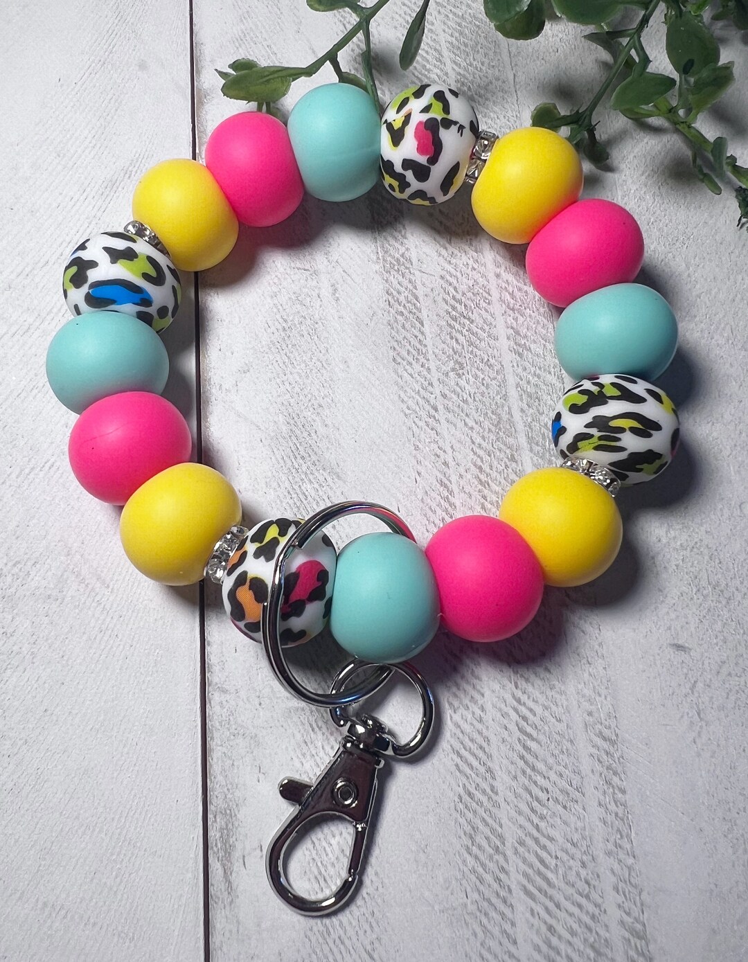 Beaded Silicone Wristlet Keychain: Colorful Key Ring - Etsy