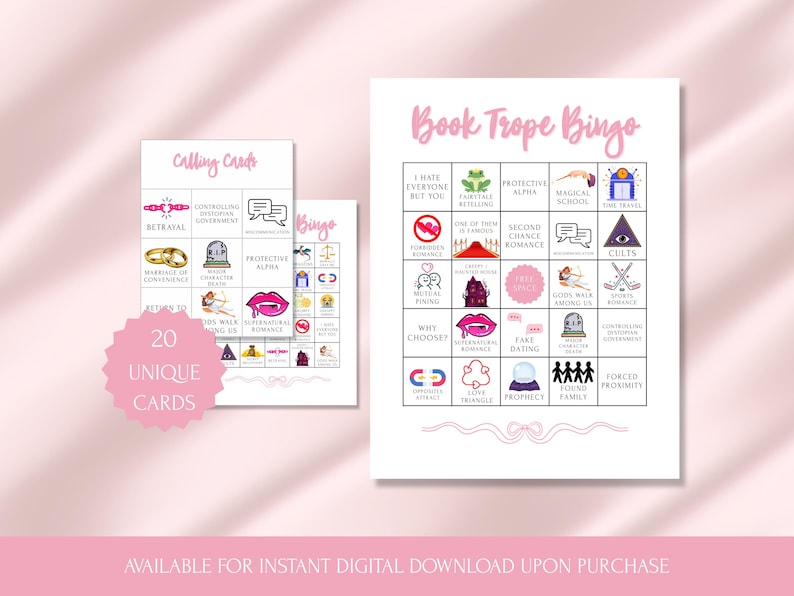 Book Trope Bingo Game: 20 Unique Cards, Printable Book Club Games ...
