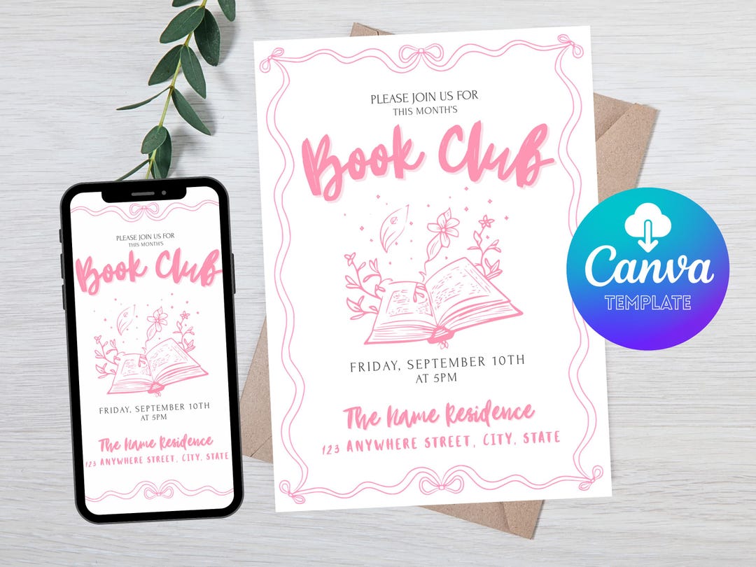 Editable Book Club Invitation Template | Printable Canva Invite ...