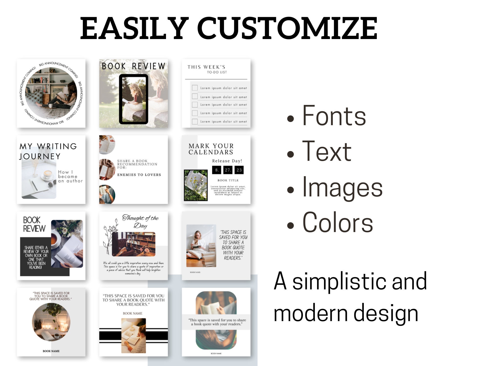 Book Launch and Book Promo Instagram Templates I 40 Easy to Edit Canva ...