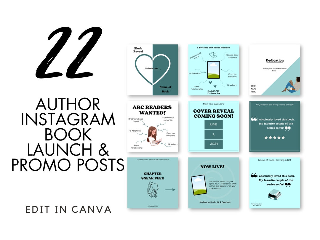 Author Book Launch & Book Promo Instagram Templates I 22 Easy to Edit ...