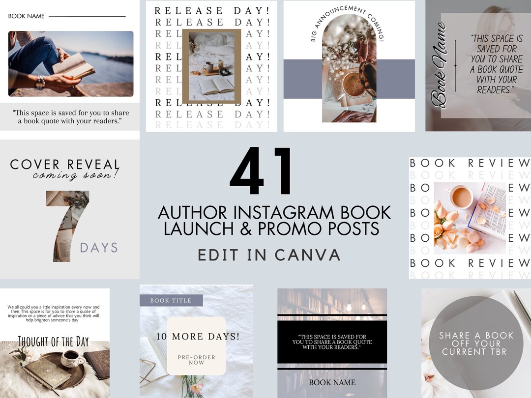 Book Launch and Book Promo Instagram Templates for Writers I 40 Easy to ...