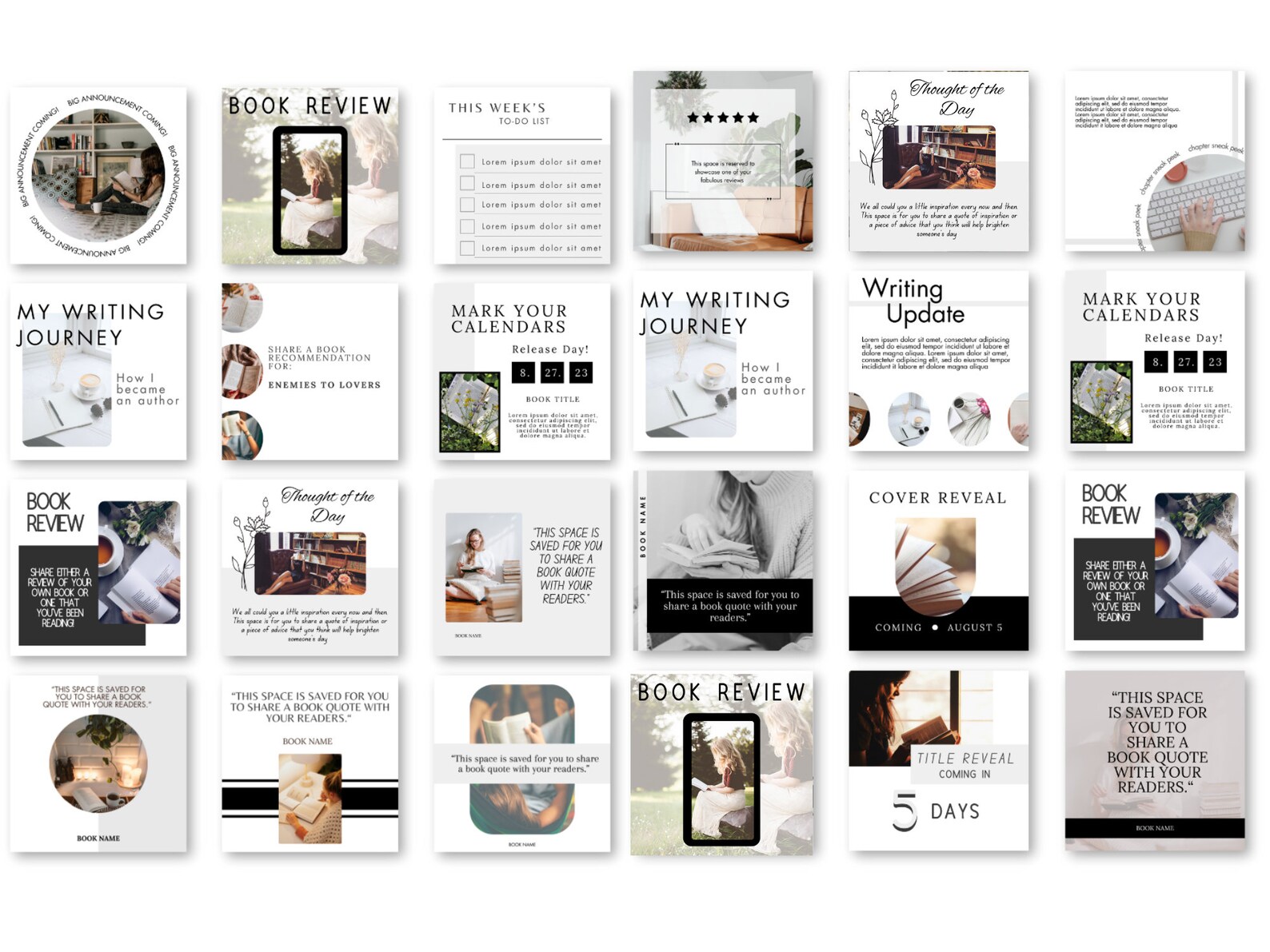 Book Launch and Book Promo Instagram Templates I 40 Easy to Edit Canva ...