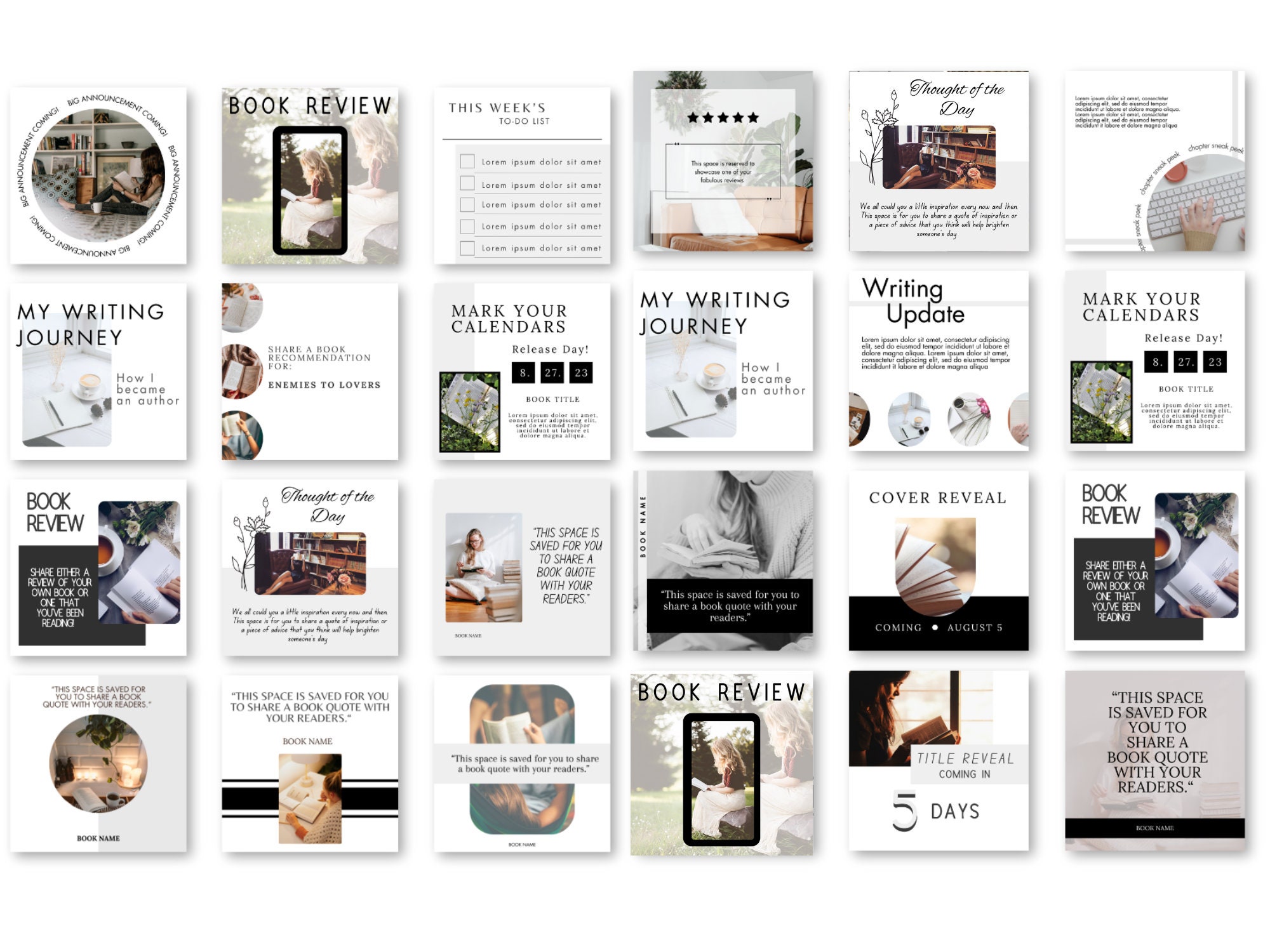 Book Launch and Book Promo Instagram Templates I 40 Easy to Edit Canva ...