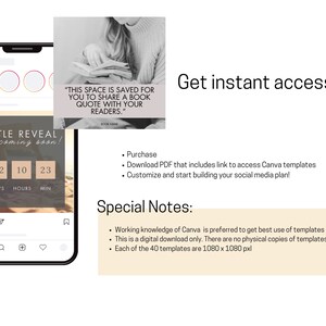 Book Launch and Book Promo Instagram Templates I 40 Easy to Edit Canva ...