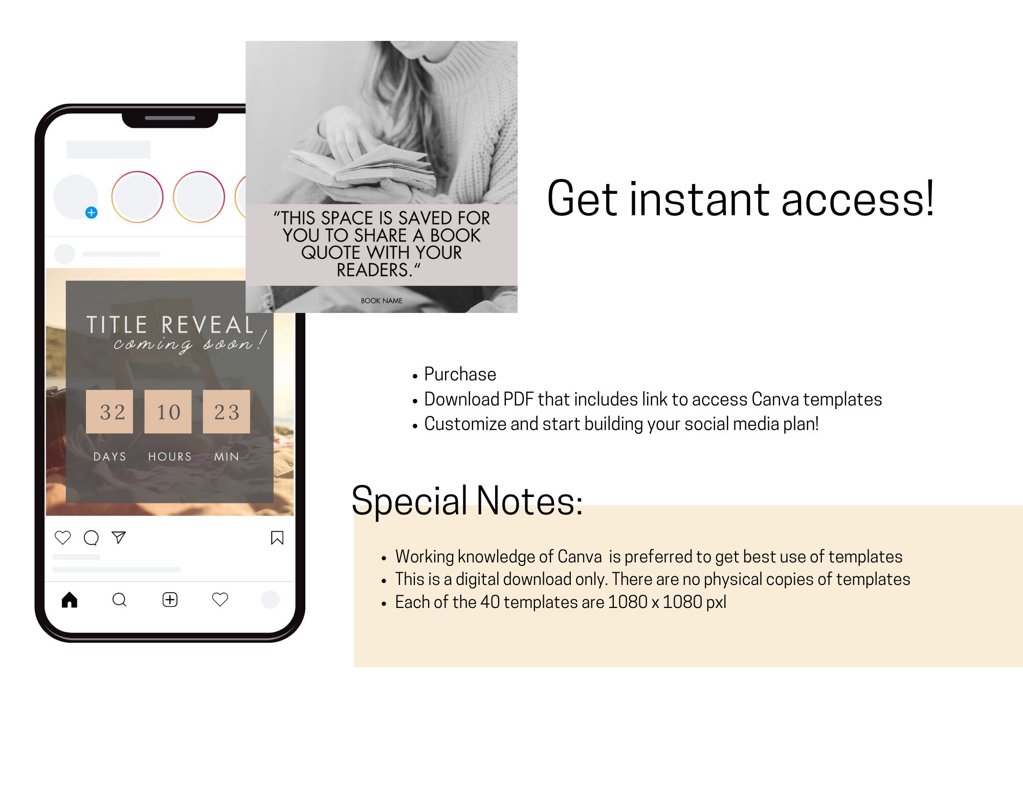 Book Launch and Book Promo Instagram Templates I 40 Easy to Edit Canva ...
