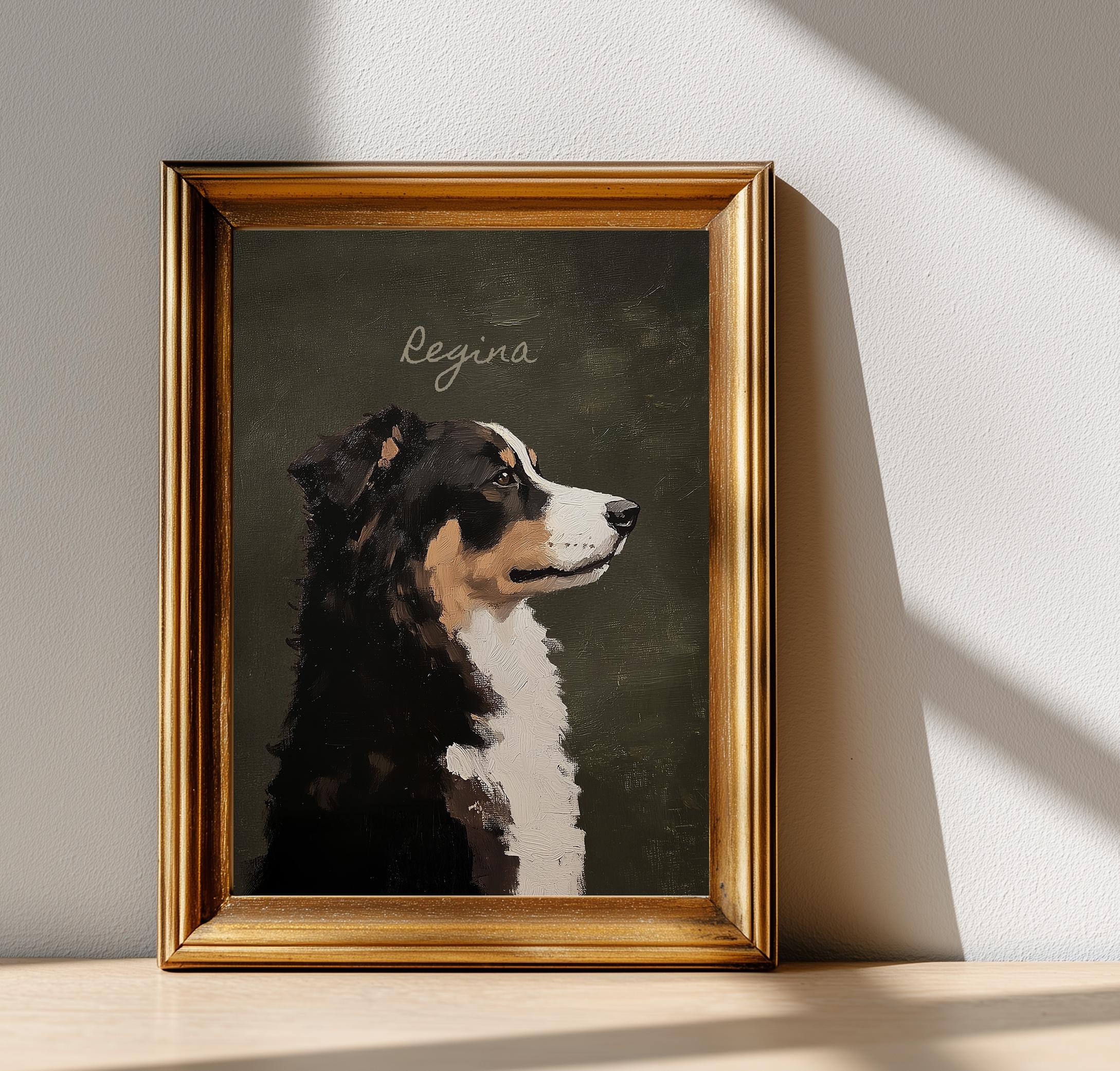 Custom Australian Shepherd Tri Color Oil Painting Portrait, Personal ...