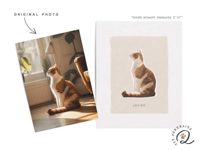 Cat Pet Portrait Custom Watercolor Painted Pet Personalized Wall Art ...