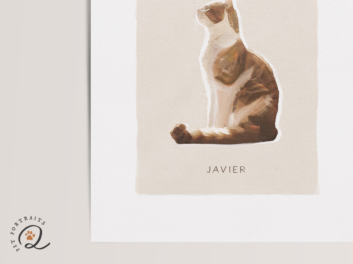 Cat Pet Portrait Custom Watercolor Painted Pet Personalized Wall Art ...