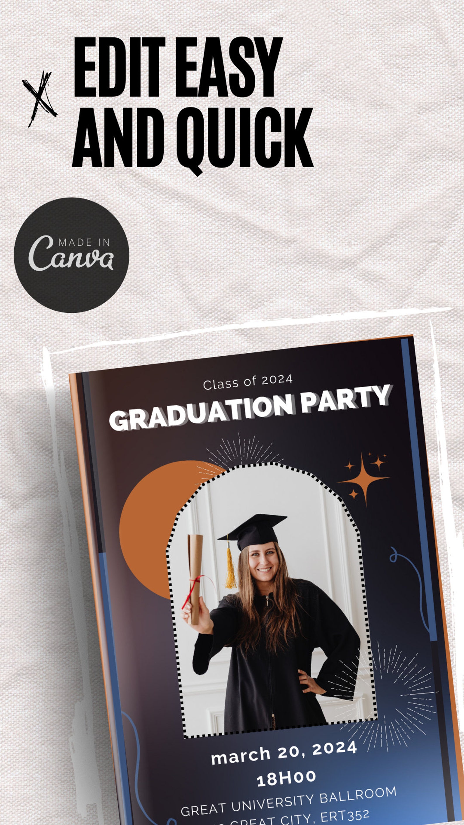 Editable Invitation for Graduation Ceremony, Black Graduation Template ...