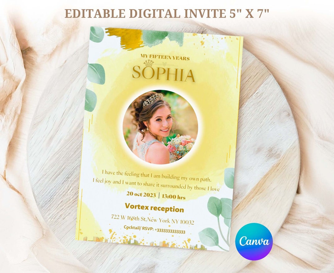 Editable Invitation for Fifteen Years, Template to Edit Yellow With ...
