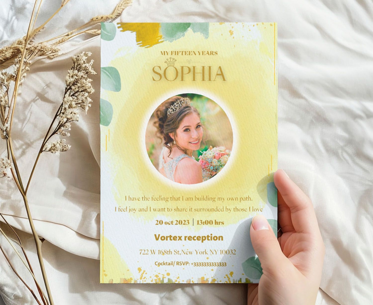 Editable Invitation for Fifteen Years, Template to Edit Yellow With ...