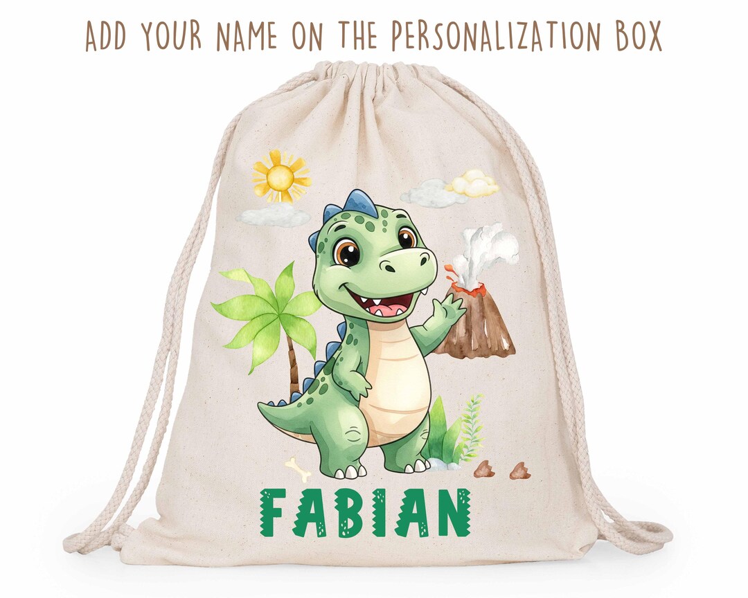 Personalized Dino Drawstring Bag - Kids School Bag - Custome Bag for ...