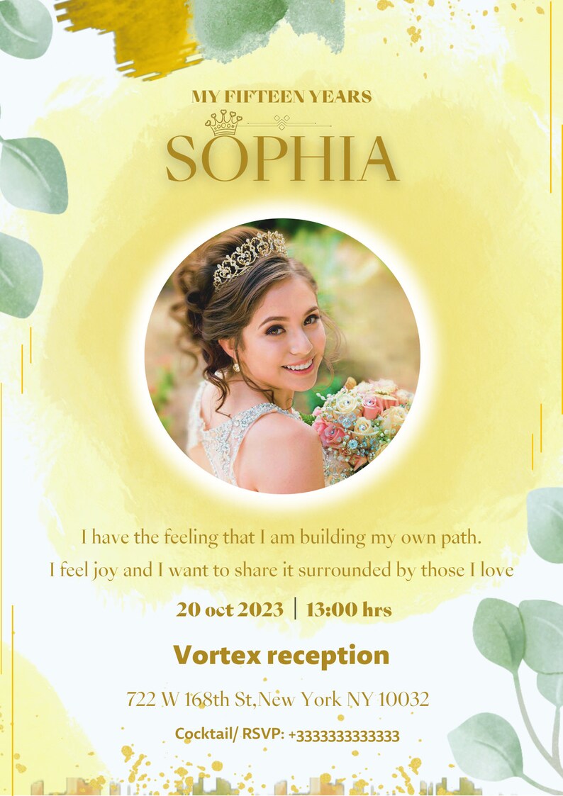 Editable Invitation for Fifteen Years, Template to Edit Yellow With ...