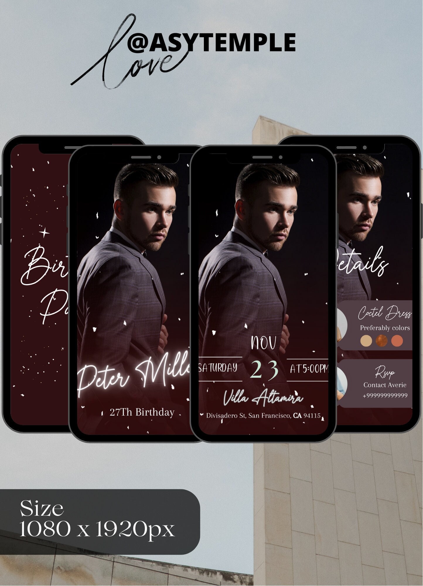 Editable Birthday Invitation Template Black and Burgundy Birthday Card ...