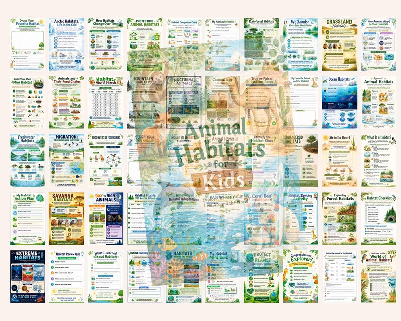 Animal Habitats Learning Pack for Kids, Printable Habitat Worksheets ...