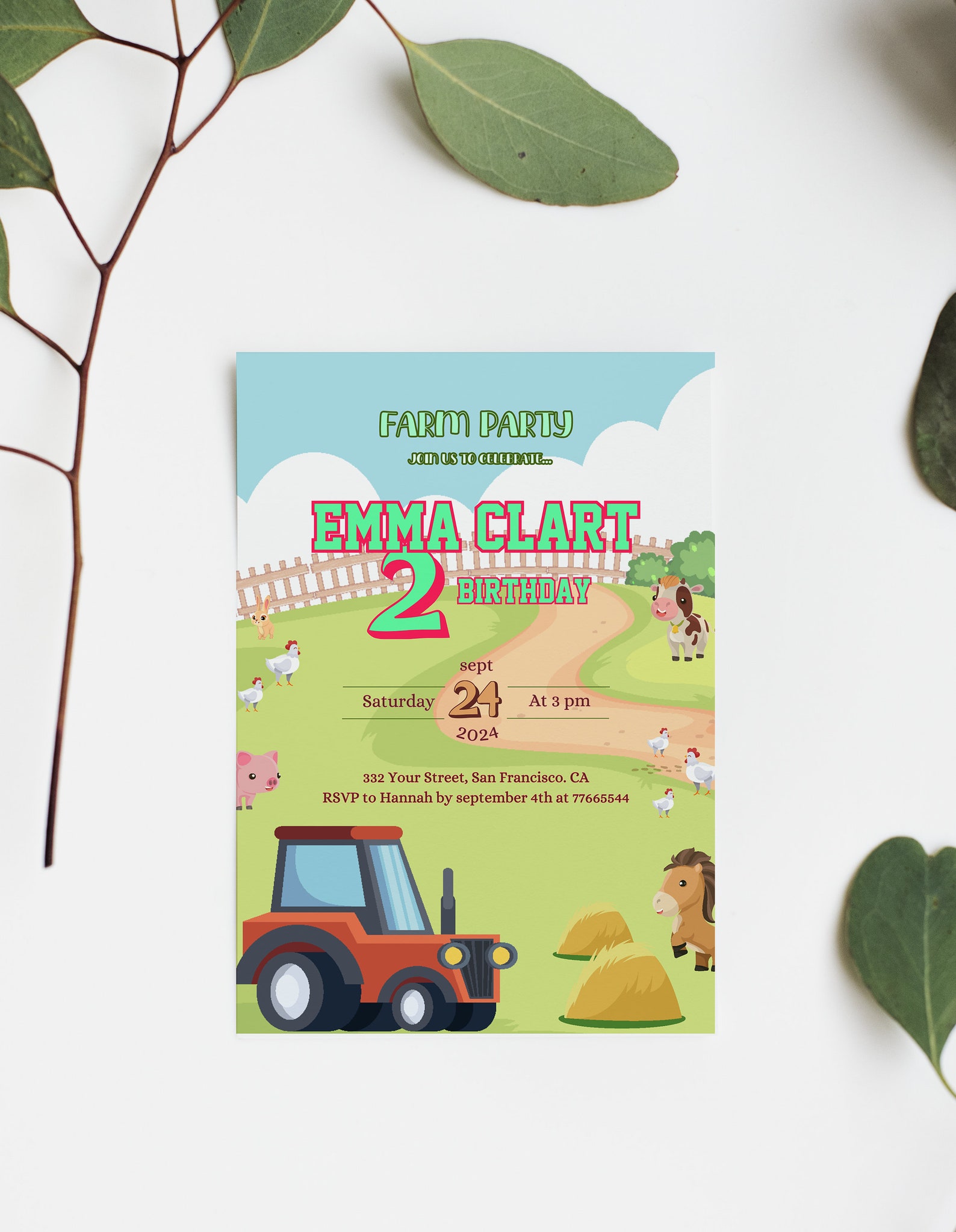 Farm Birthday Invitation, Barn Animals Second Birthday Invitation ...