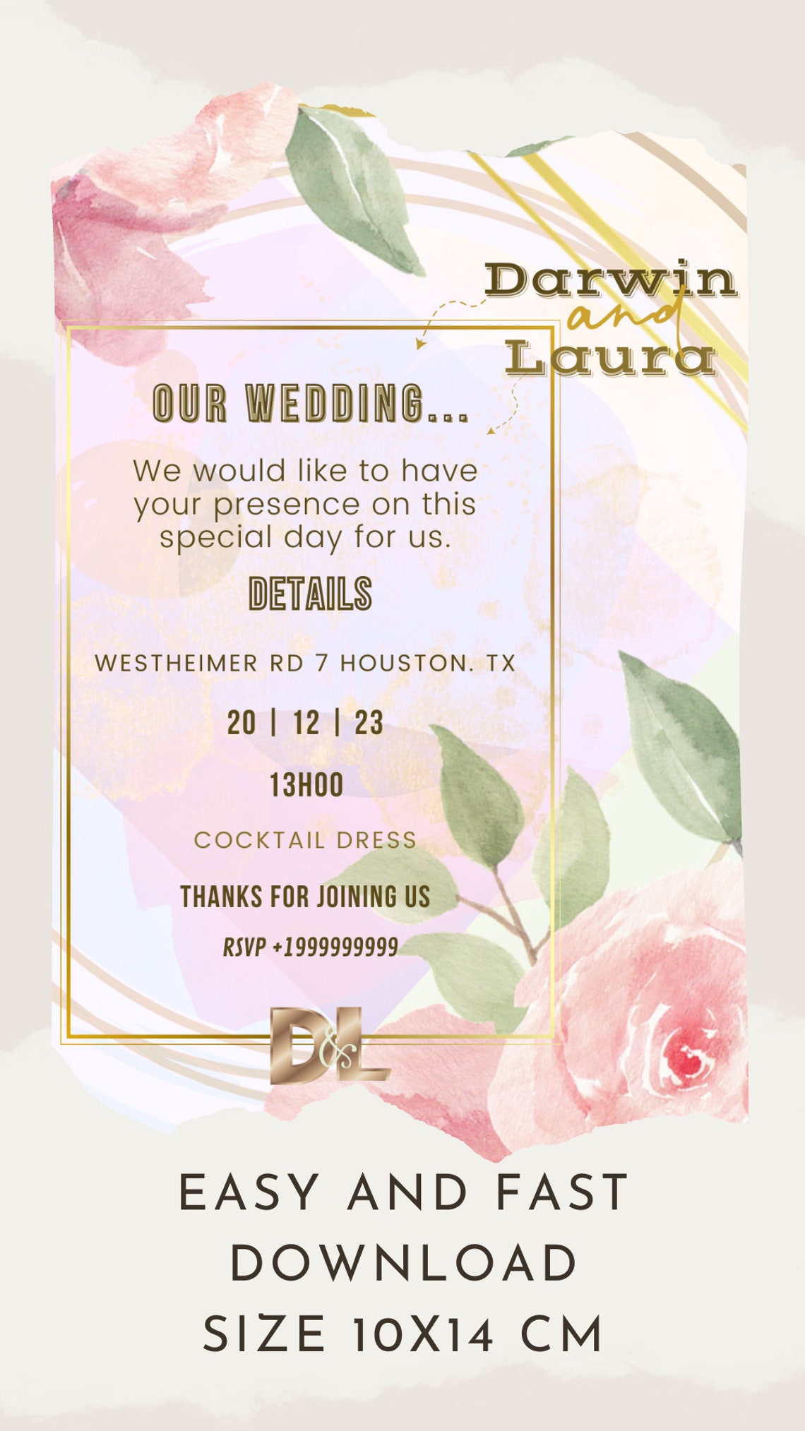 Editable Wedding Template Digital Invitation With Flowers - Etsy UK