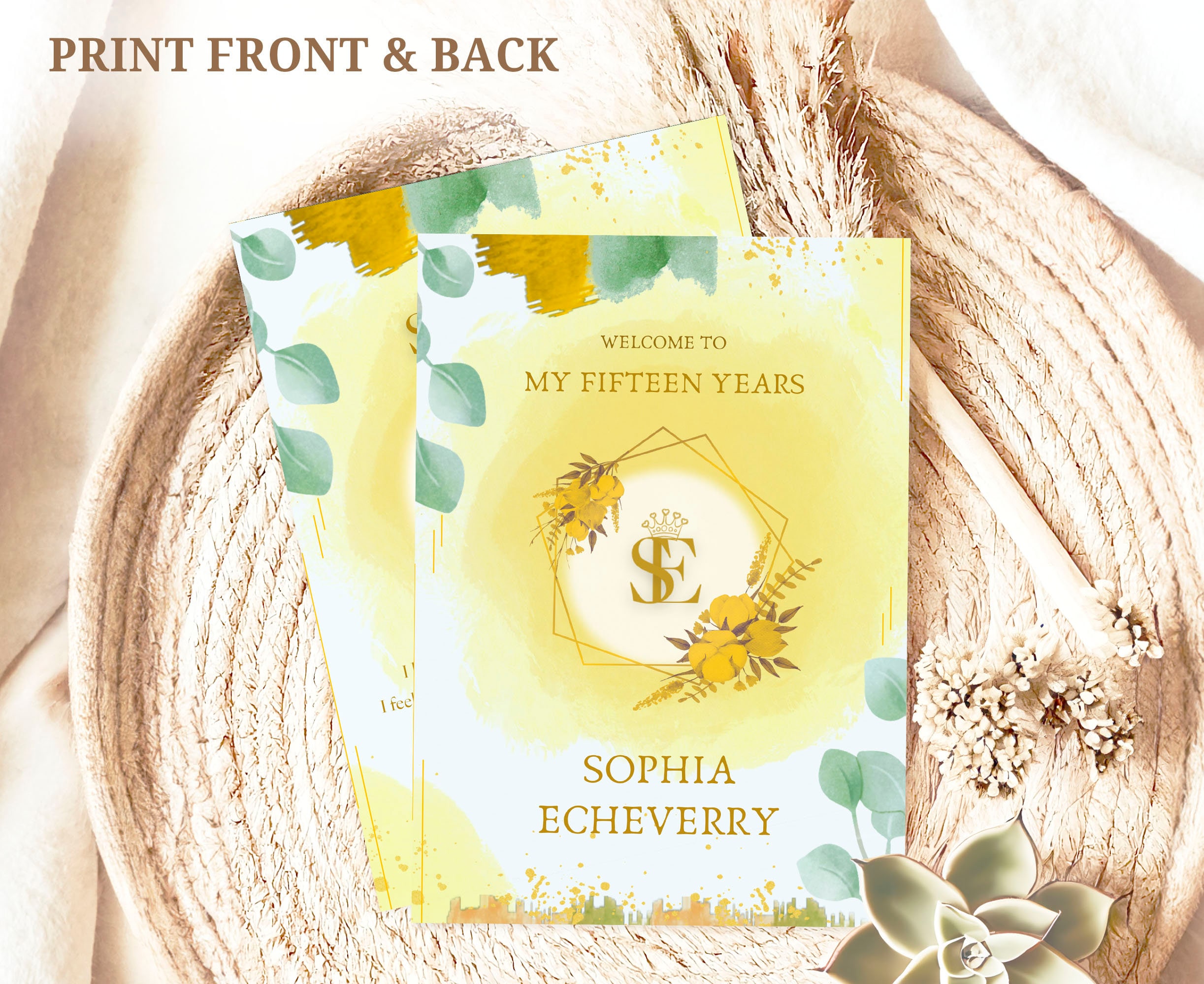 Editable Invitation for Fifteen Years, Template to Edit Yellow With ...