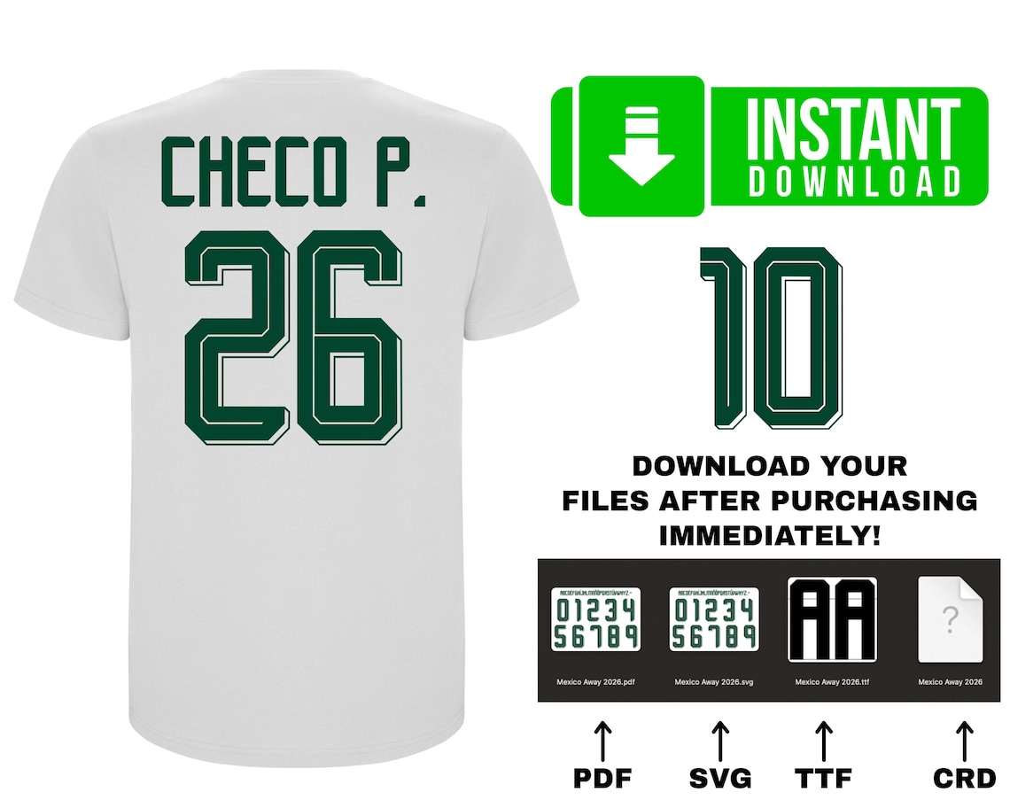 Mexico Away 2026 Jersey Font, Soccer Name and Number Font, Instant ...