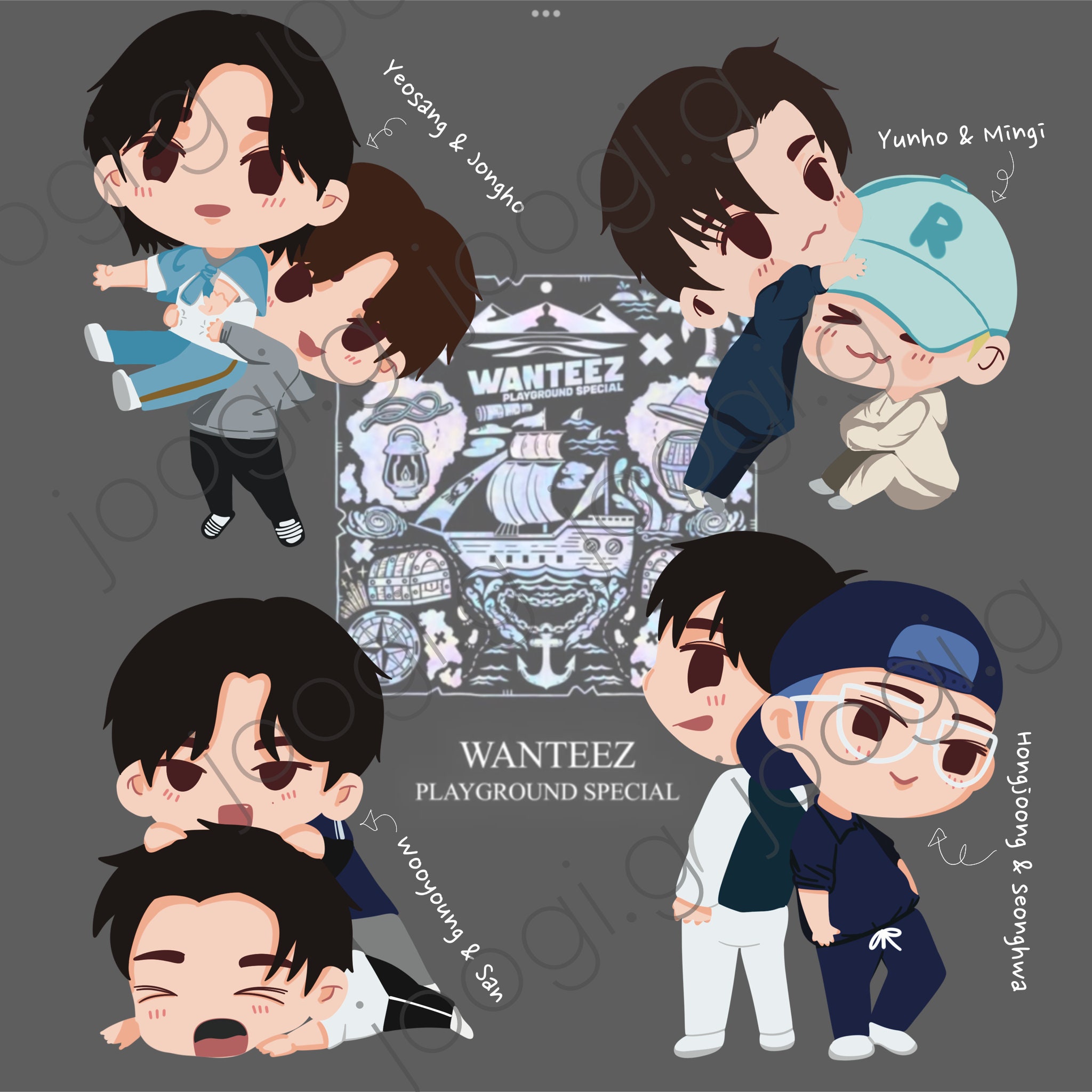 Ateez Chibi Fanart Glossy Sticker Set | Wanteez Edition | Hongjoong ...