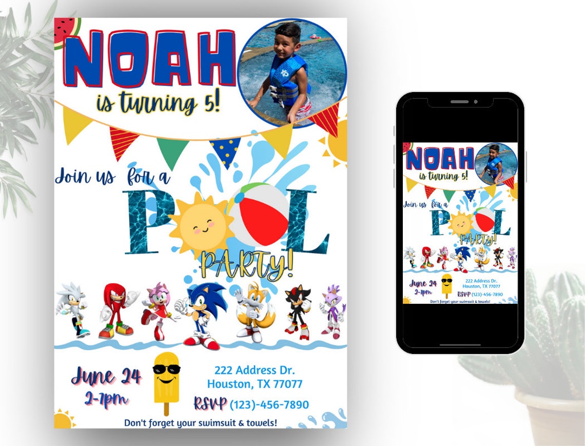 Sonic Theme Party Invitation, Pool Party Invitation, Sonic Pool Party ...