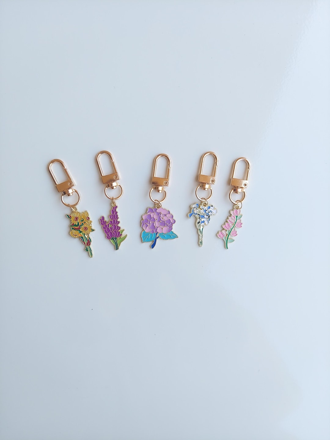 Personalized Charm Keychains Flower Keychains Floral Keychains Gold ...