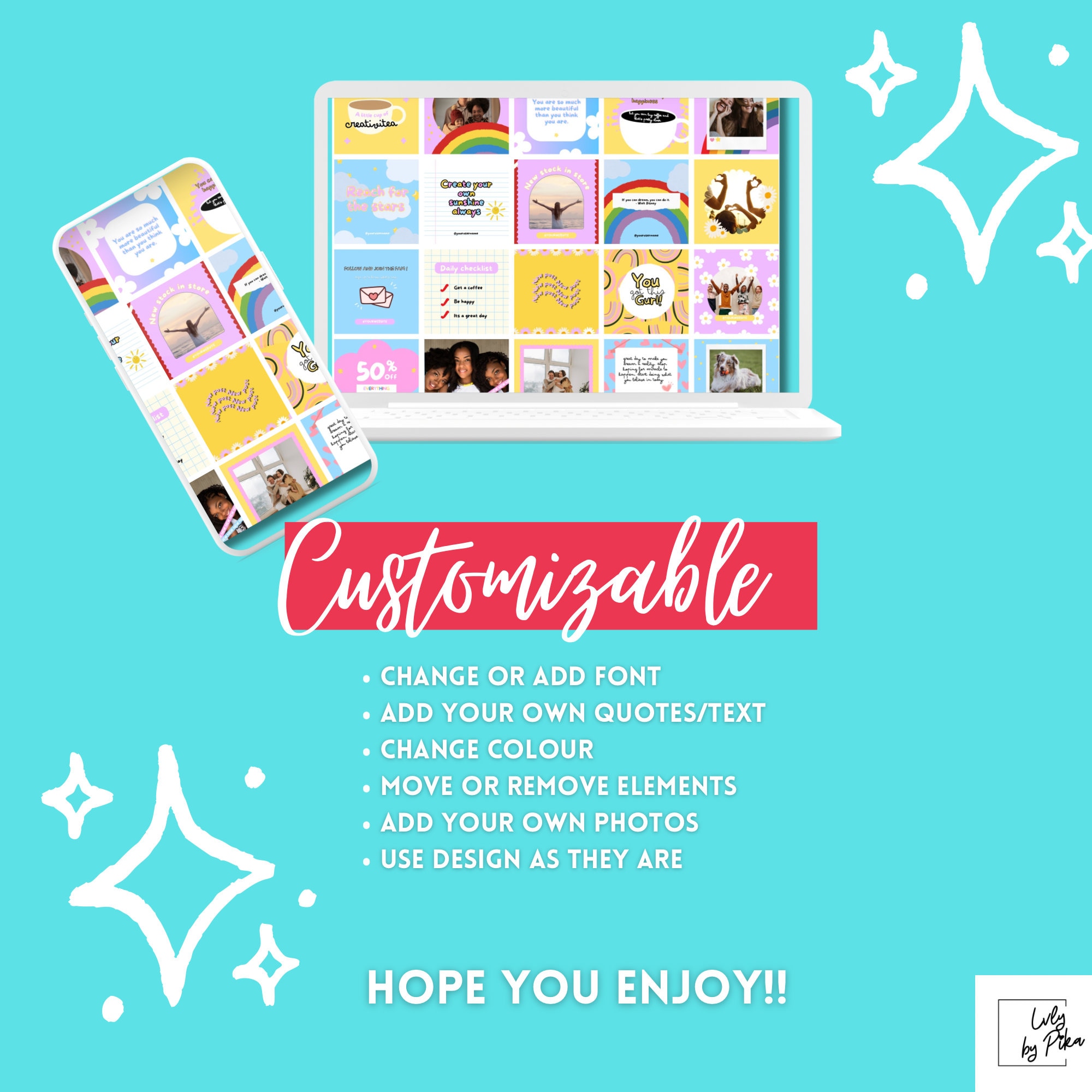 Cute Instagram Post Template Rainbow Colour - Etsy