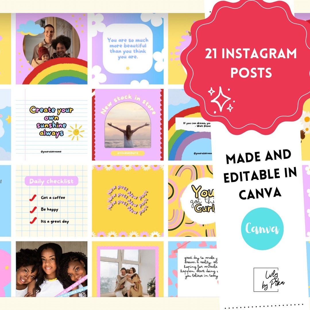Cute Instagram Post Template Rainbow Colour - Etsy