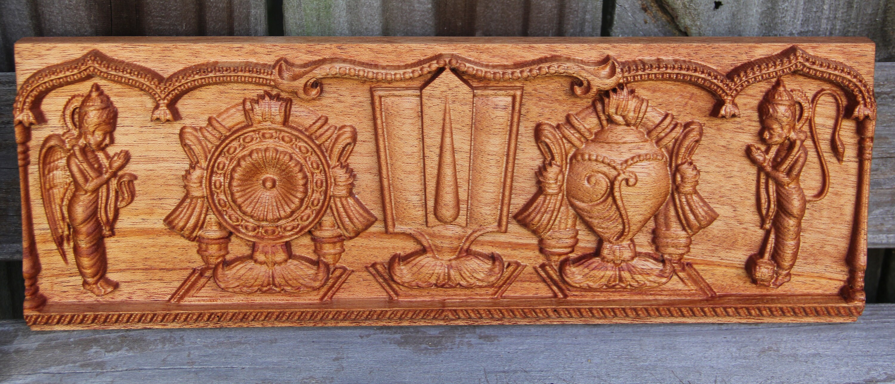 Vaishnava Symbols 5"x14" Wood Carving / Home Decor / Wooden Wall Panel ...